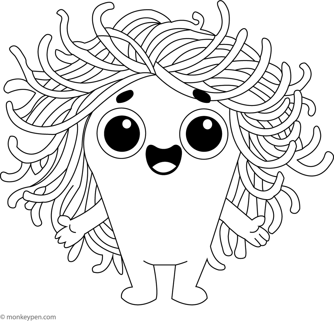 Spaghetti-Haired Monster | Free PDF Coloring Page
