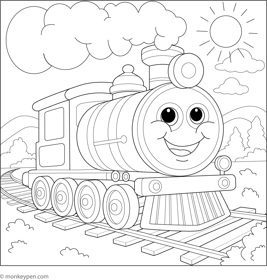 Happy Steam Train | Free Kids Coloring Page