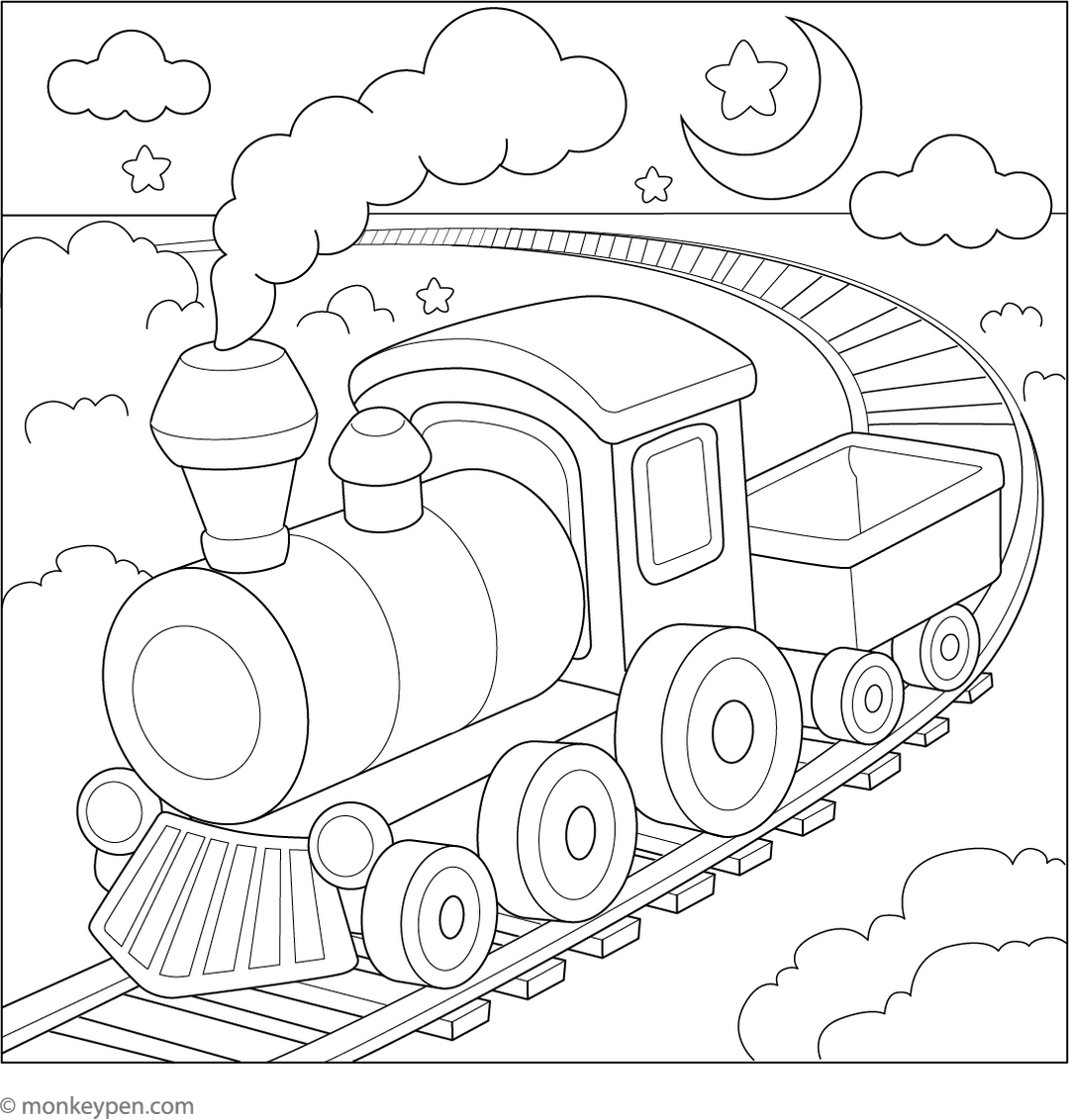 Toy Train on a Magical Track | Free Coloring Page