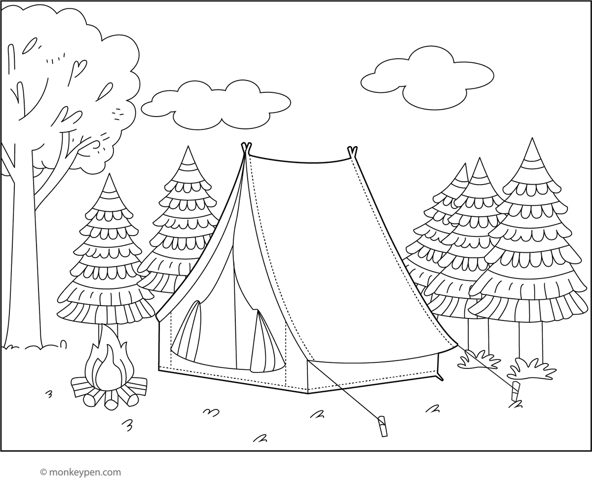 Free Printable Tent Coloring Page for Kids