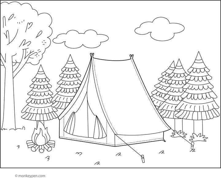 Free Printable Tent Coloring Page for Kids