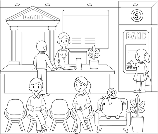 Bank Coloring Page For Children