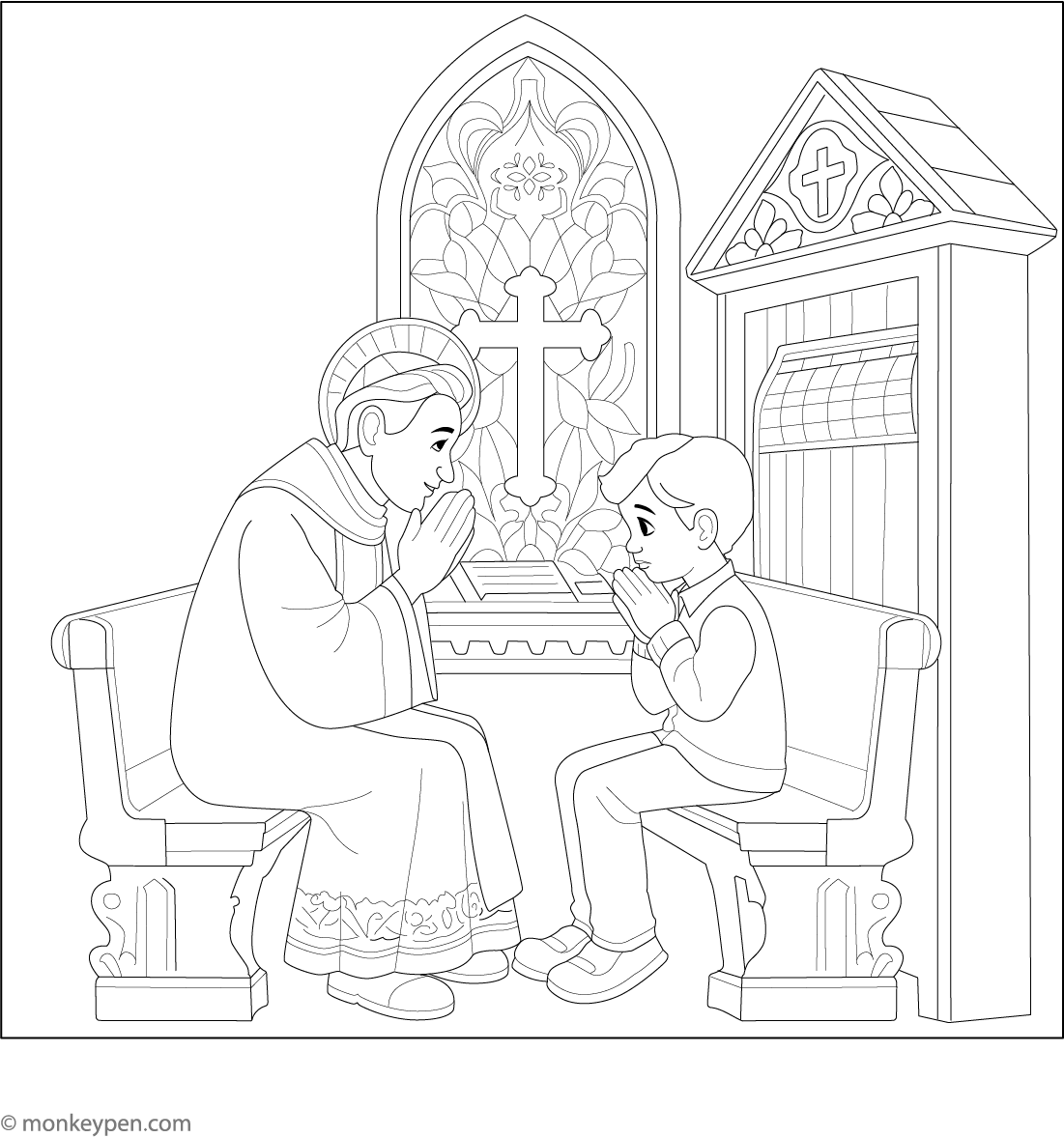 Holy Confession Coloring Page – Faith Activity for Kids