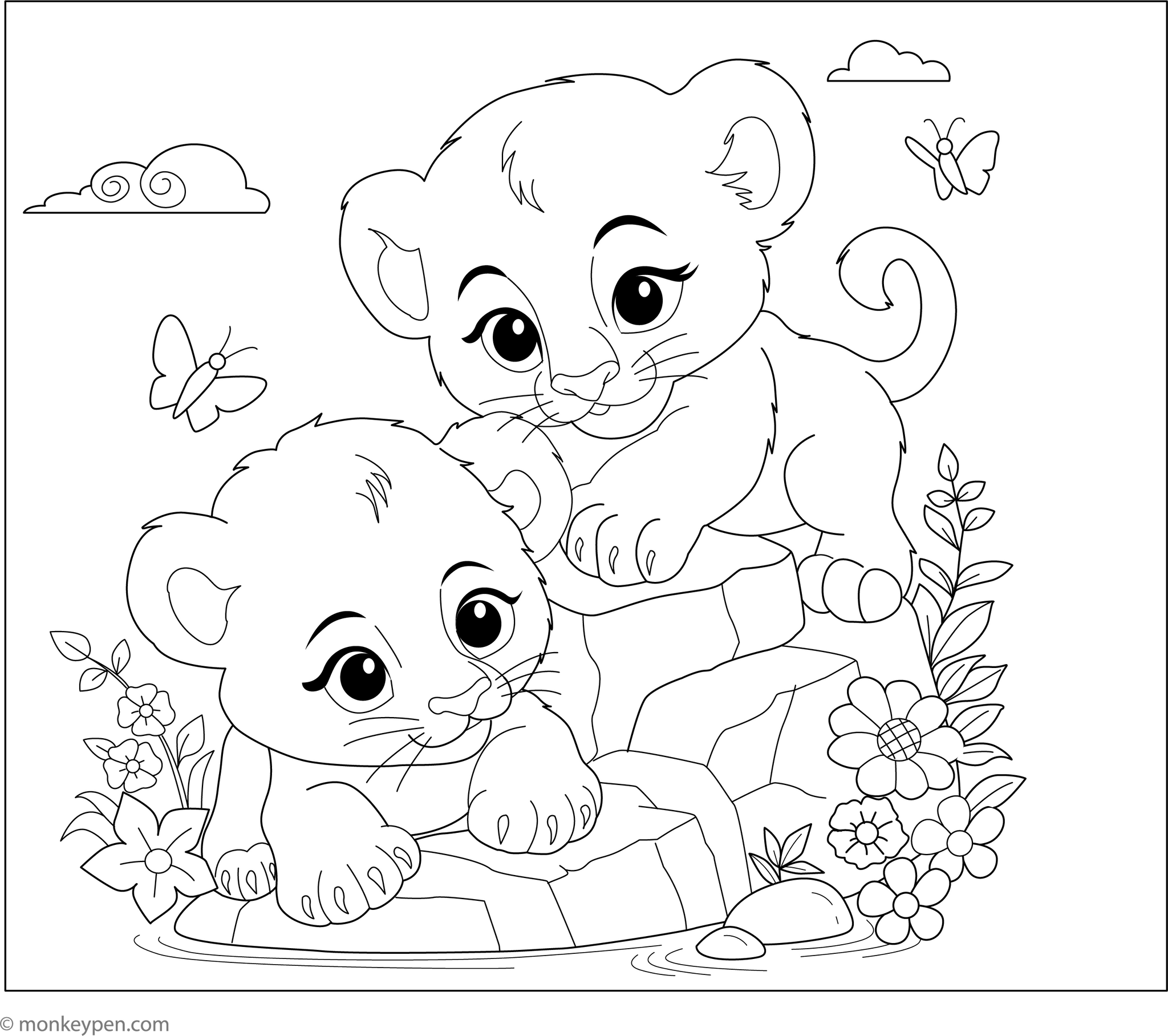 Lion Cubs Playing Coloring Page