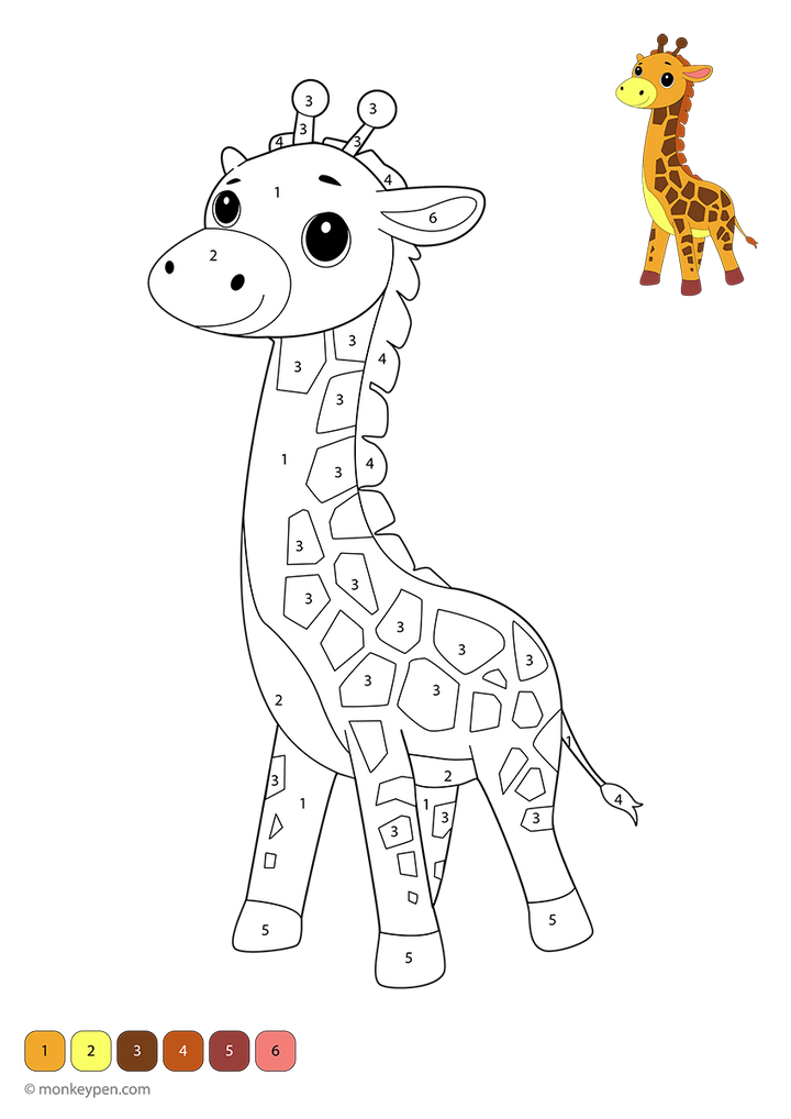 Giraffe Color by Number – Downloadable Worksheet for Kids
