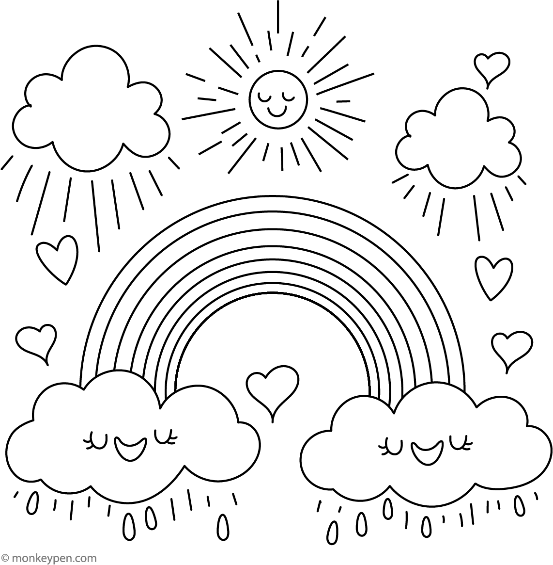 Rainbows Coloring Page – Free Printable PDF for Kids Fun