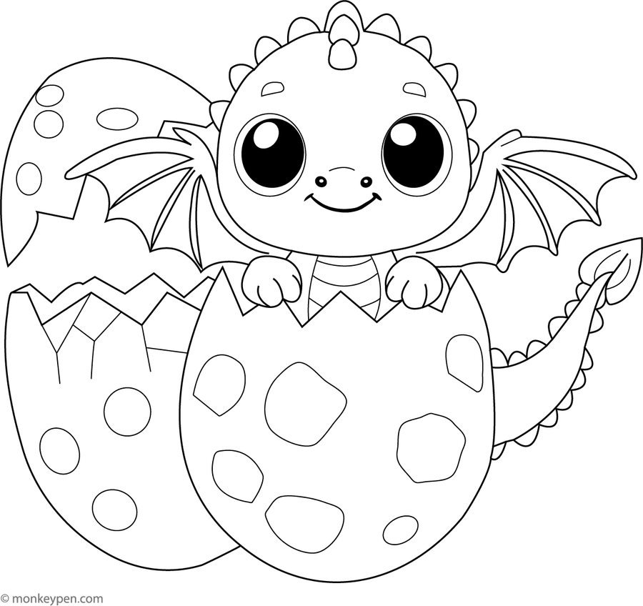 Baby Dragon Hatching from an Egg - Free Coloring Sheet