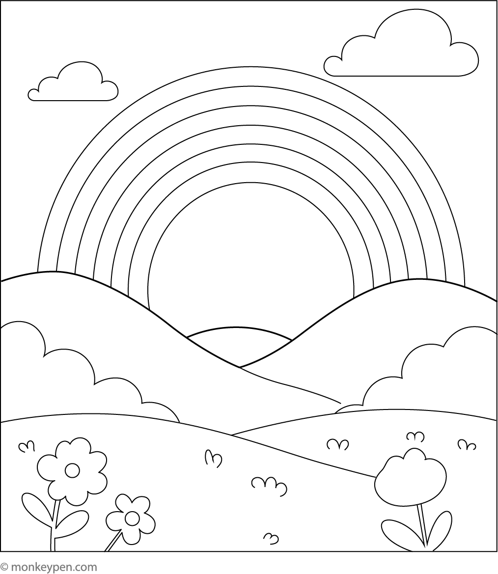 Rainbow Over a Hill | Free Coloring Page Download