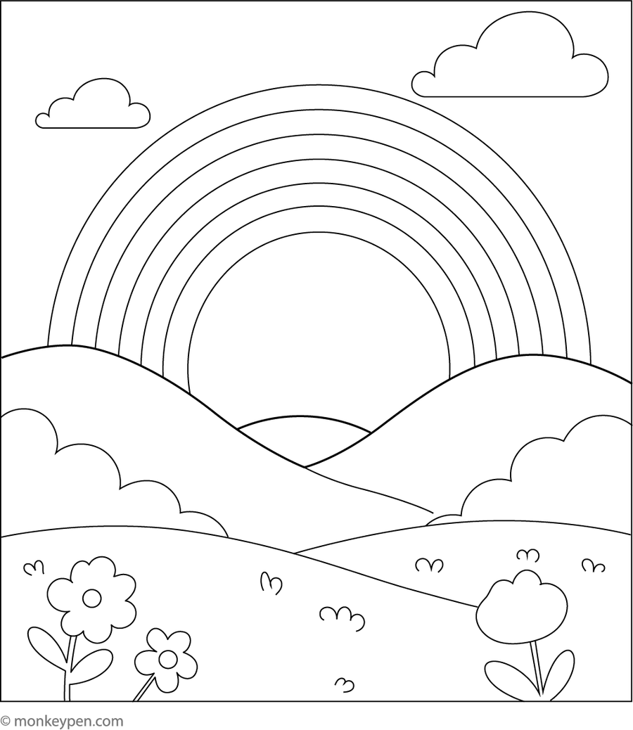 Rainbow Over a Hill | Free Coloring Page Download