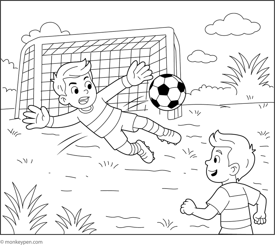 Goalkeeper Making a Save | Free Coloring Page for Children