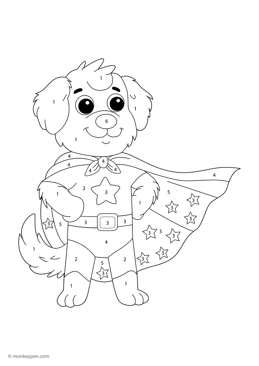 Superhero Dog Color by Number – Downloadable Sheets