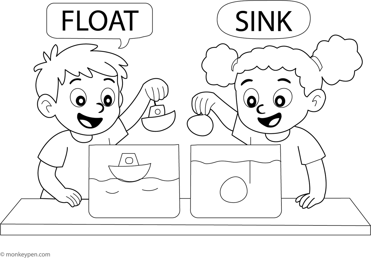 Two Kids Doing a Floating vs. Sinking Experiment | Free Coloring Page
