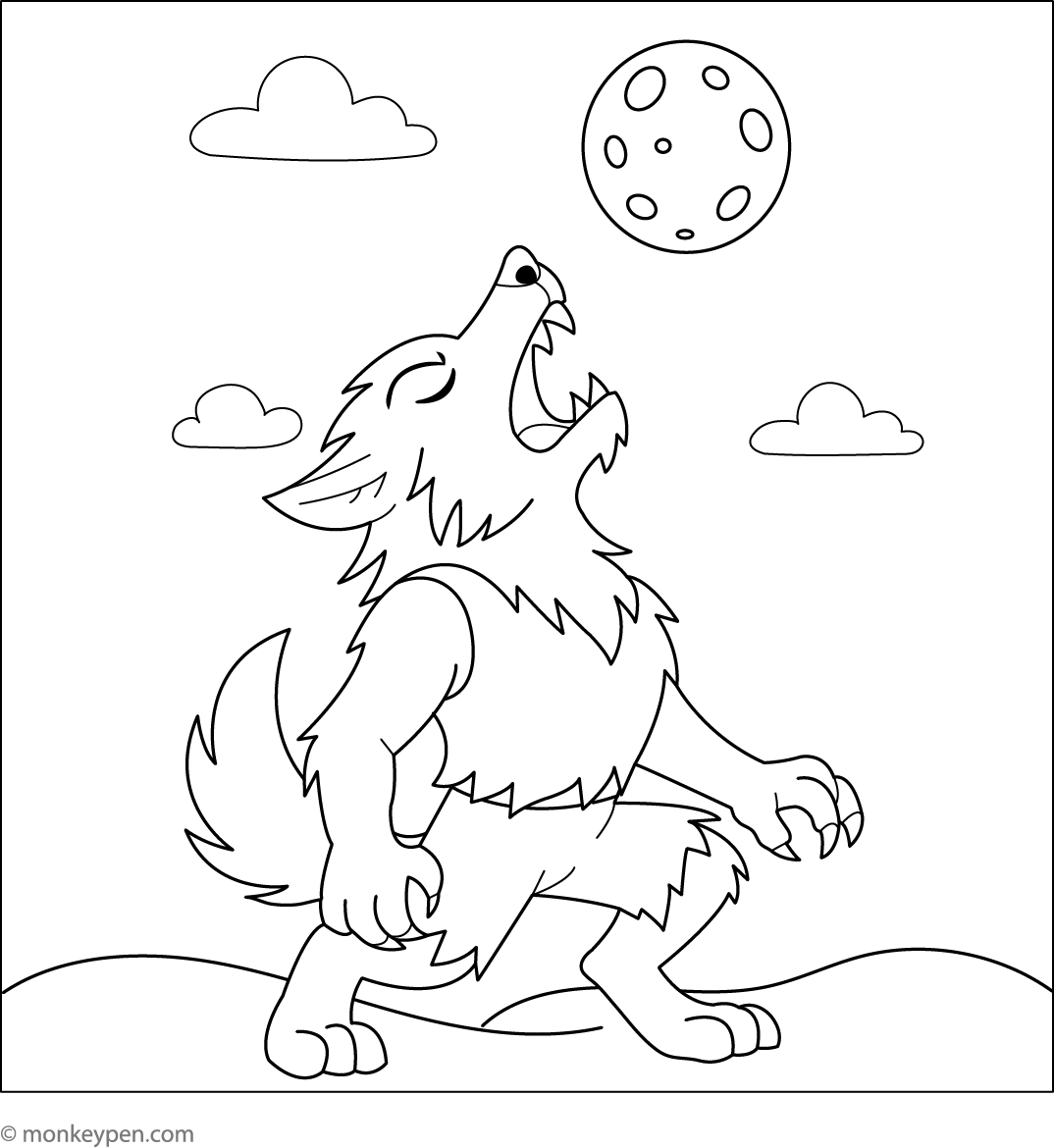 Werewolf Howling at the Full Moon | Free Coloring Pages Download