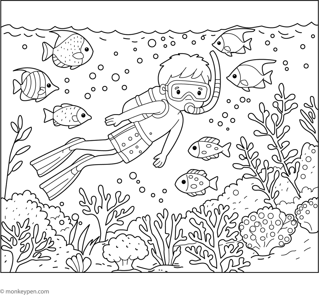 Scuba Diving Coloring Page – Fun Ocean Adventure for Kids