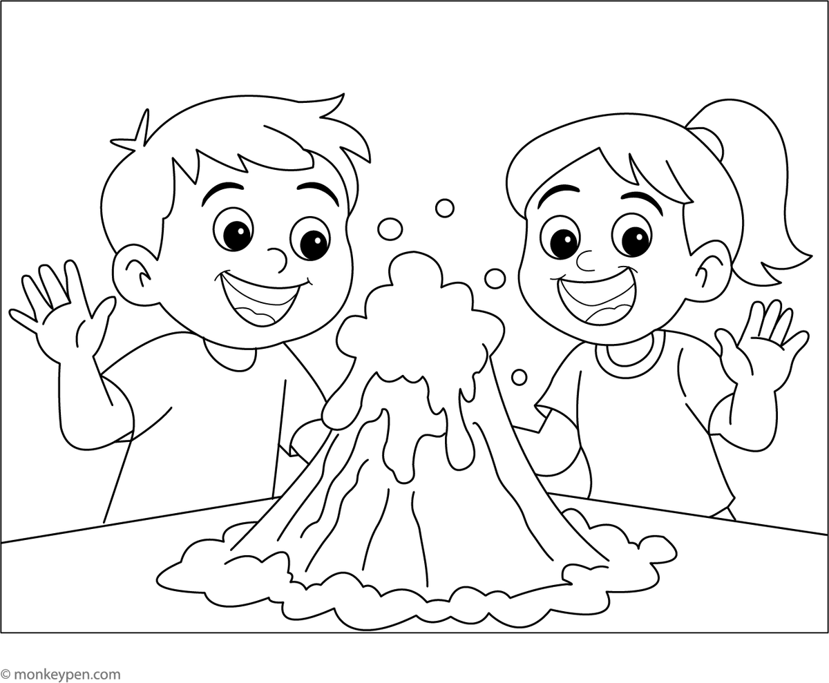 Boy & Girl Making Volcano – Free Kids Coloring Page