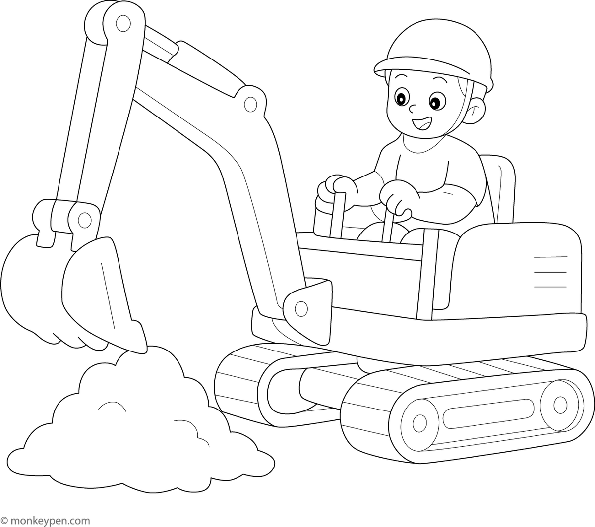 Boy Operating a Digger - Free Coloring Page