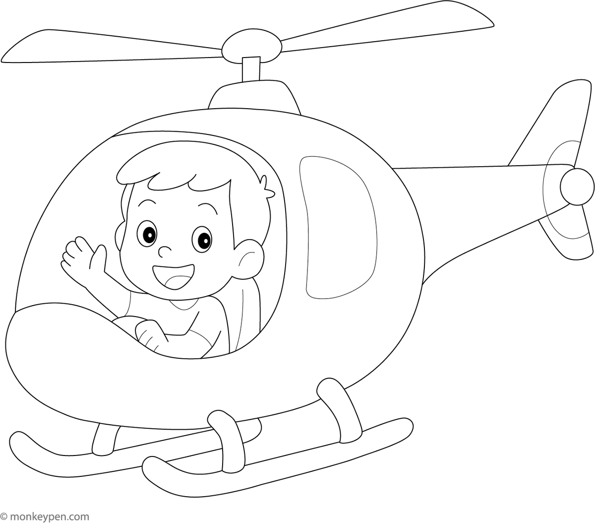Boy Flying a Helicopter - Free Printable Coloring Page PDF