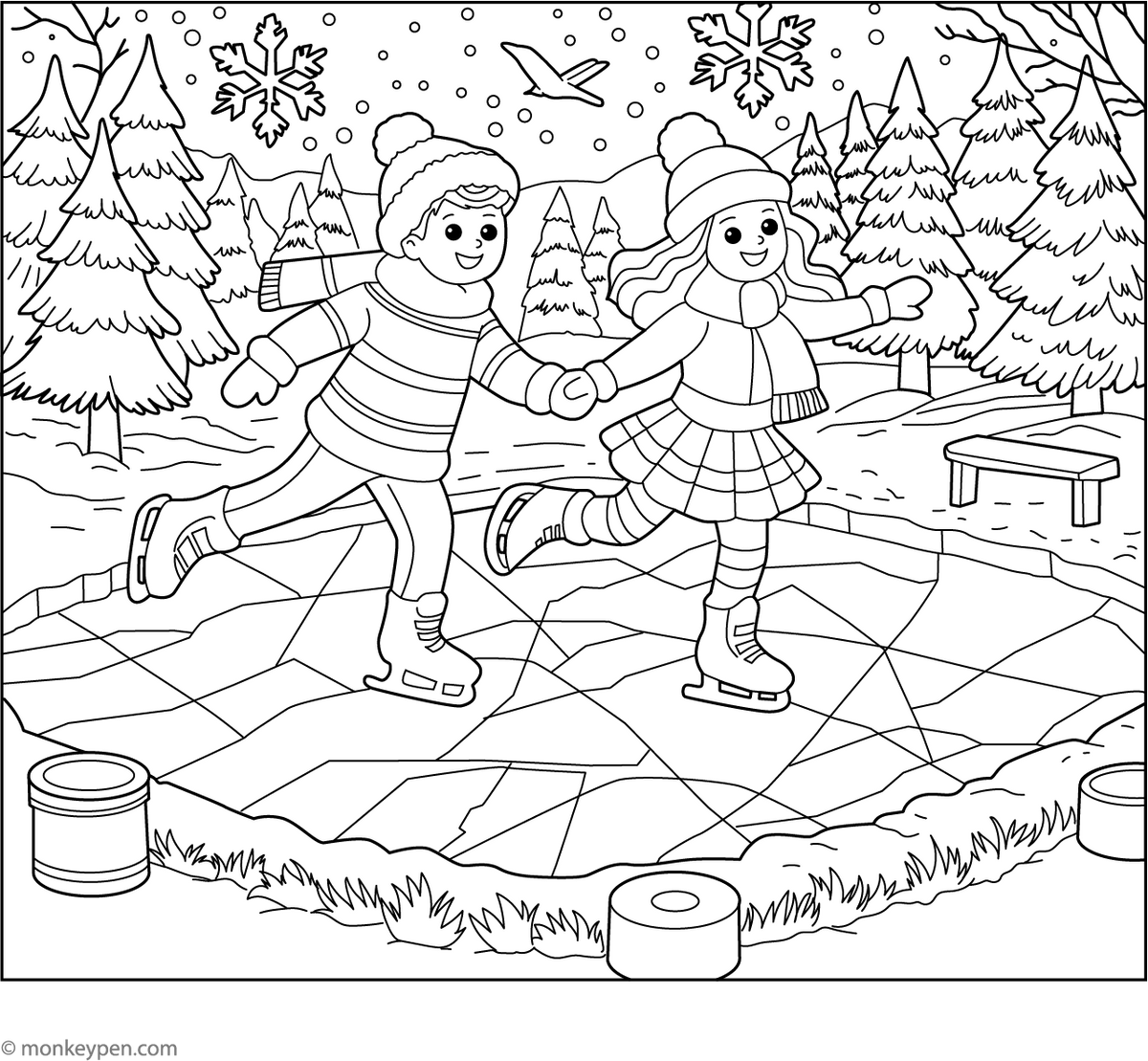 Ice Skating Coloring Sheet – Free Printable Activity for Kid
