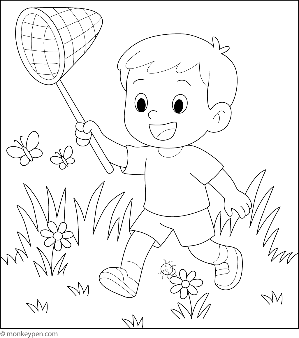 Boy Catching Bugs with a Net