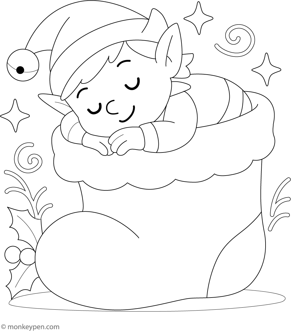 Elf Sleeping in a Stocking