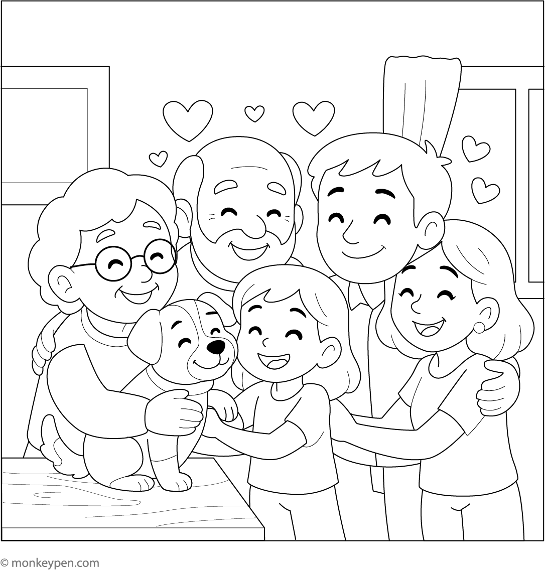 Family Cuddle Moment - Free Printable Coloring Page