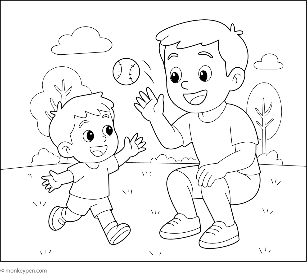 Dad and Child Playing | Cute Family Coloring Page for Kids