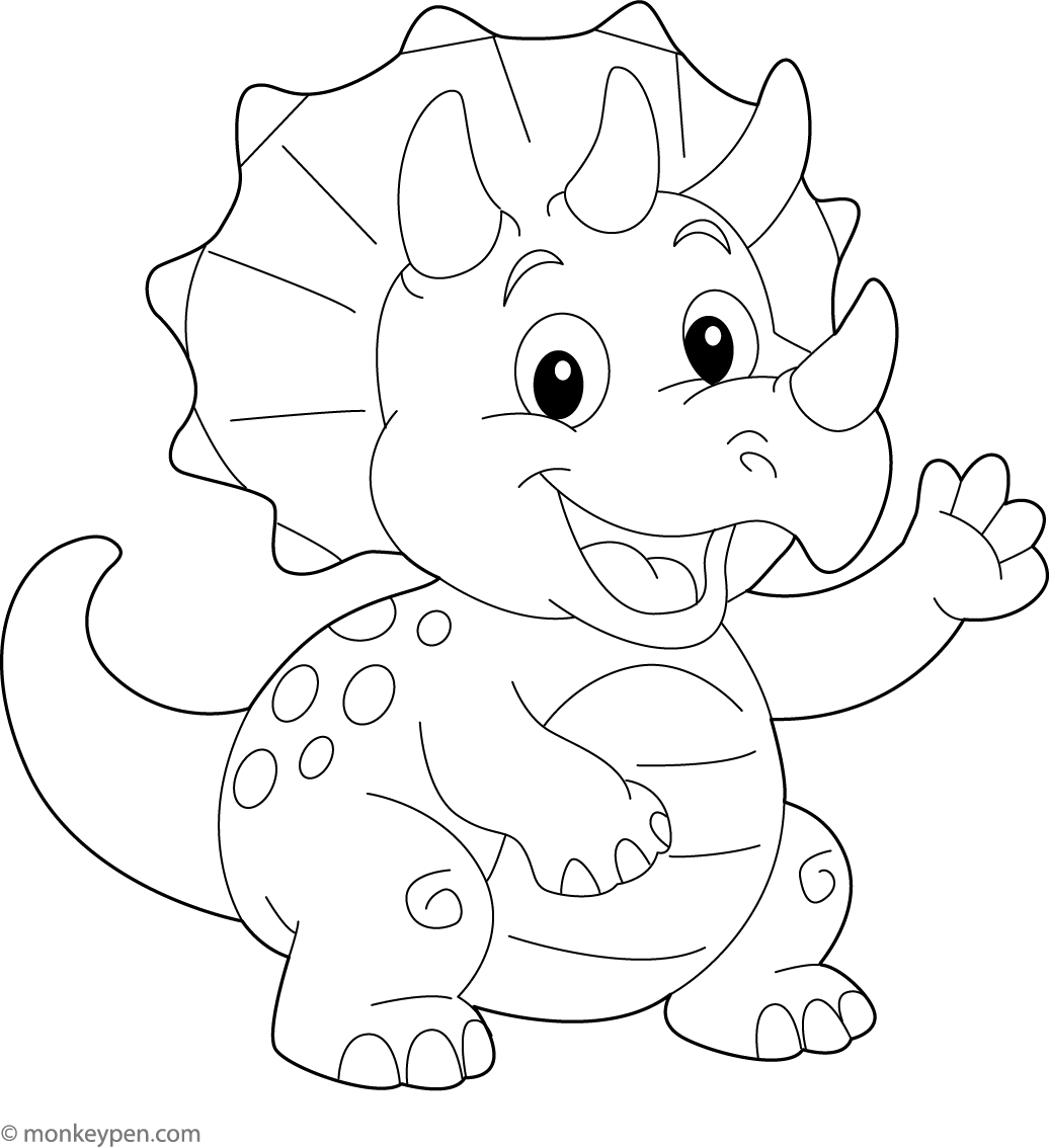 Cartoon Triceratops Character | Free Kids Coloring Page
