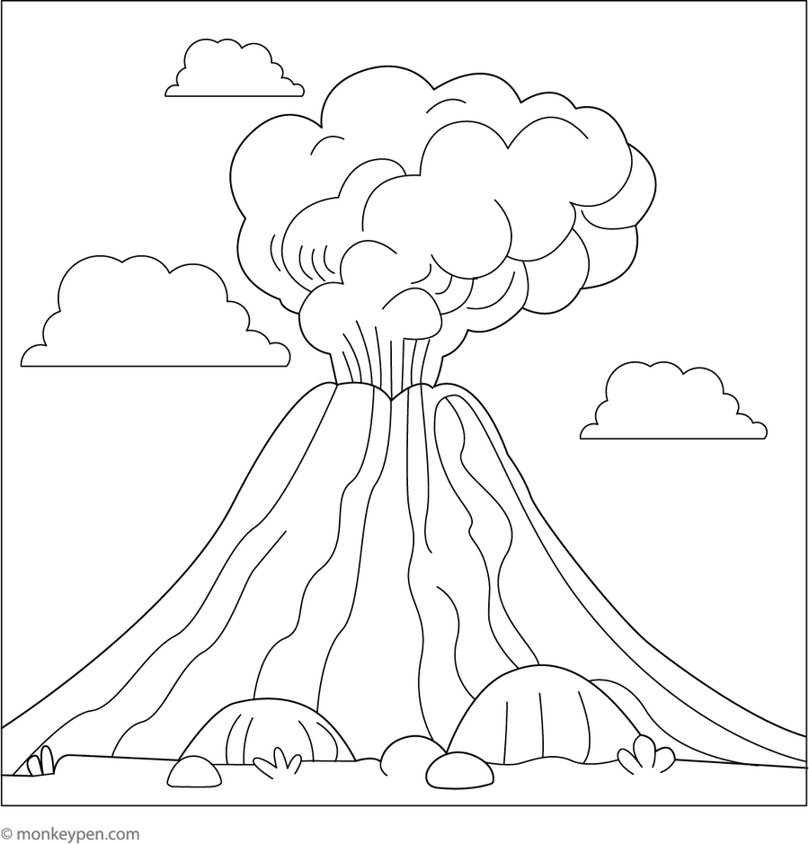 Volcano Coloring Page – Printable Sheet for Kids to Color
