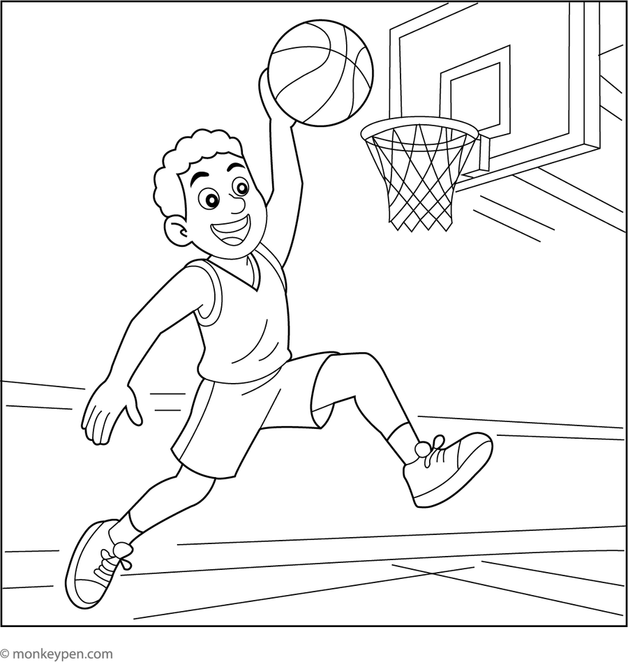 Player Doing a Slam Dunk - Free Coloring Page Printable PDF