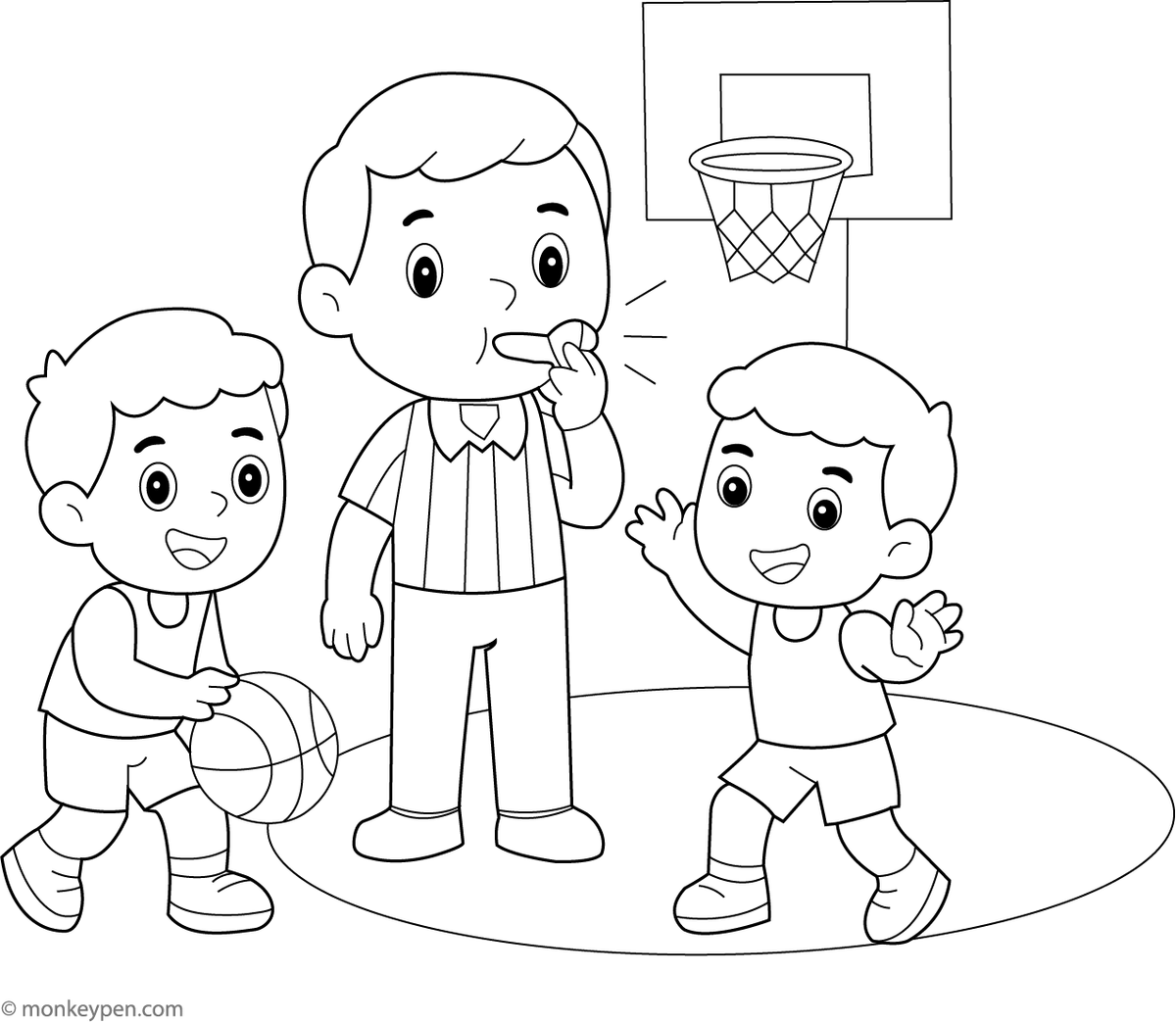 Referee Blowing a Whistle - Free Printable Coloring Page
