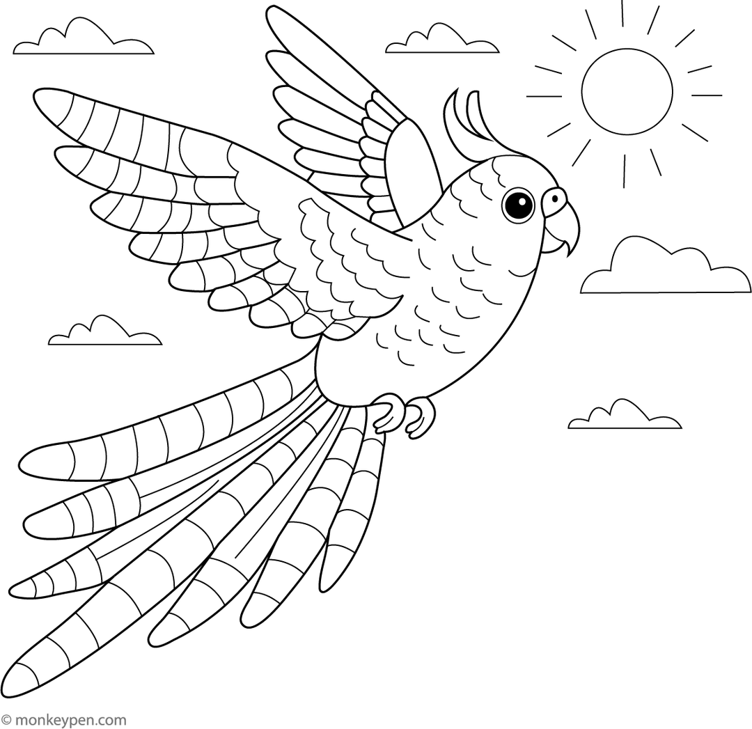 Flying Parakeet - Free Printable Coloring Page
