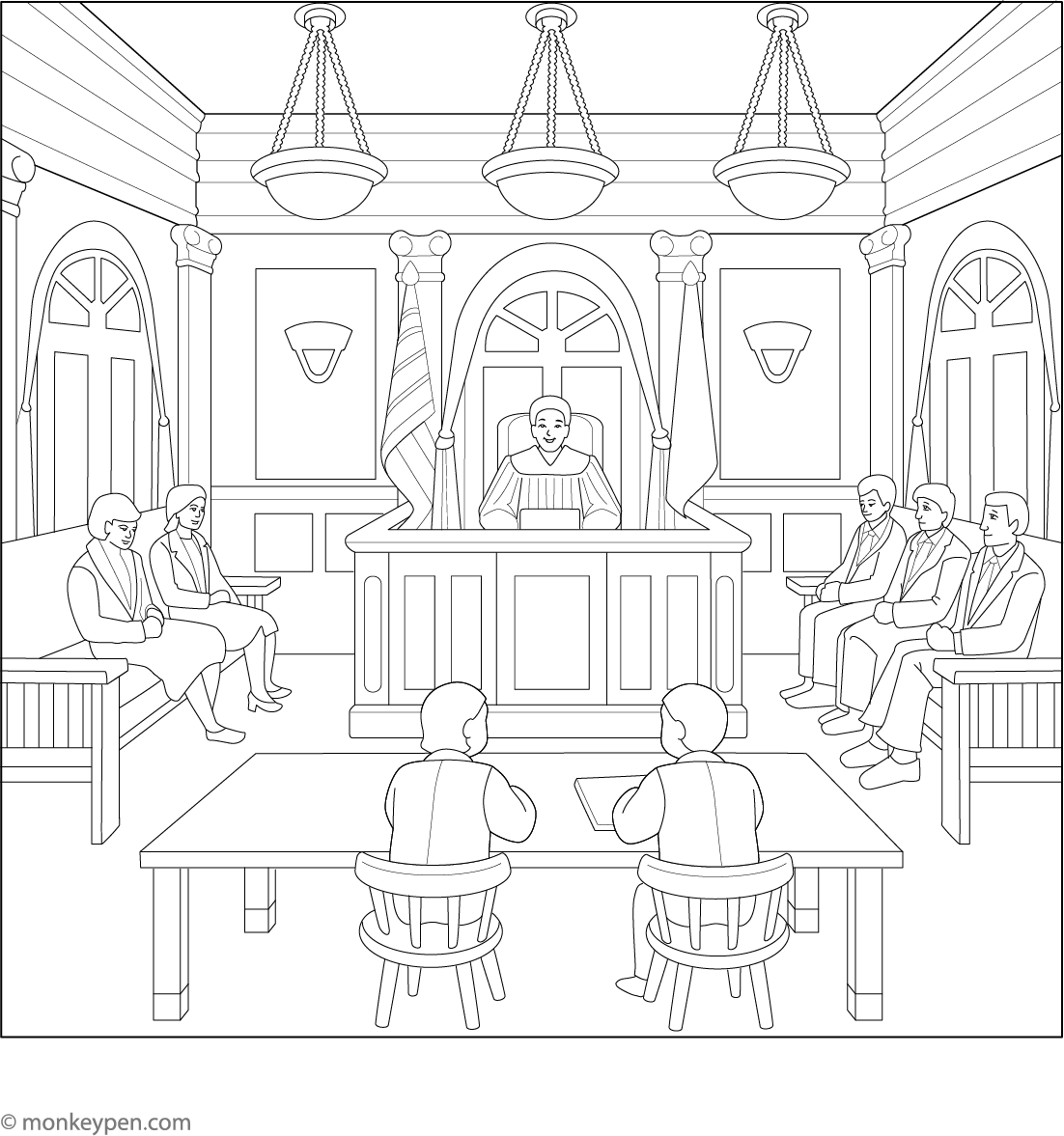 Courtroom Coloring Page – Printable Sheet for Kids
