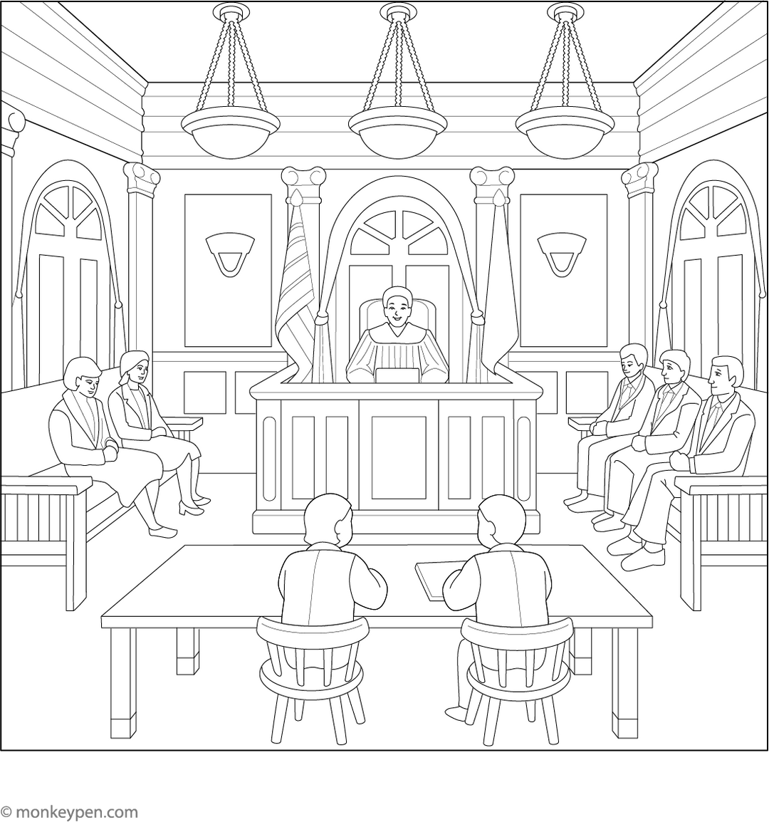 Courtroom Coloring Page – Printable Sheet for Kids