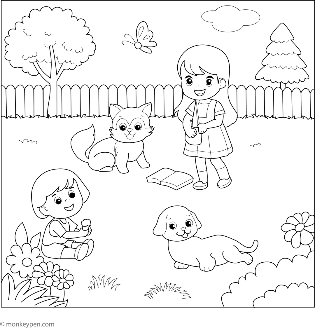 Kids In The Garden Coloring Page | Toddler Coloring Pages