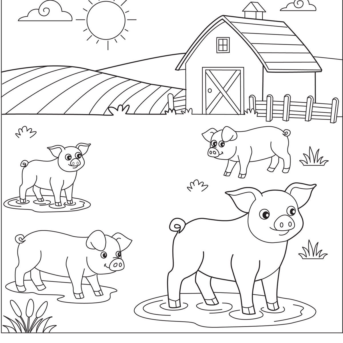 Farm Pig Coloring Page – Free Printable for Kids