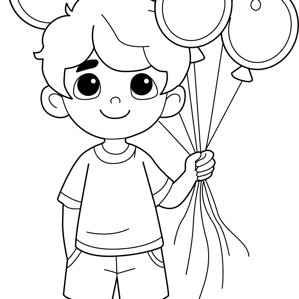 Boy Holding Balloons Coloring Page