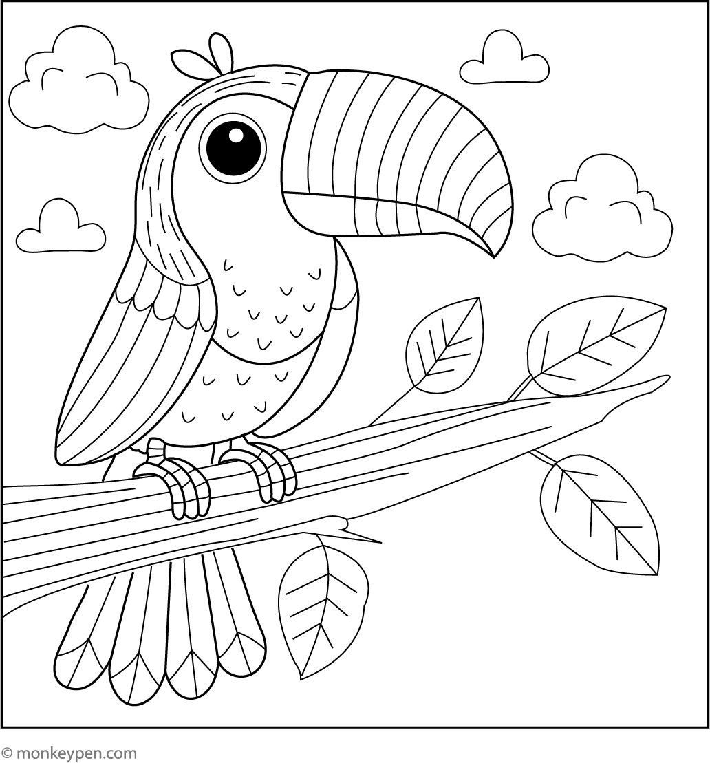 Toucan with a Rainbow Beak | Free Coloring Page