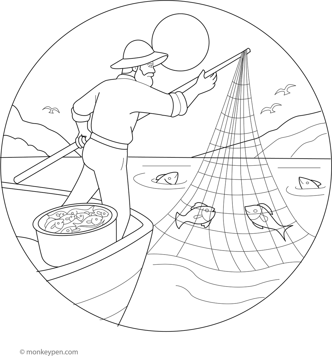 Printable Fisherman Coloring Sheet – Fishing Fun for Kids