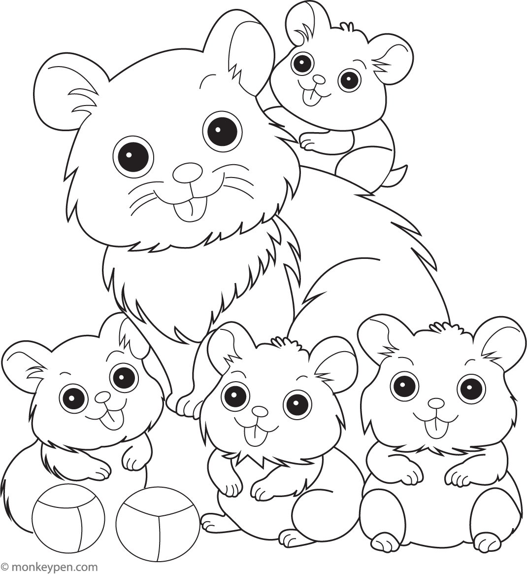 Hamster Family | Free Cute Pet Coloring Page for Kids