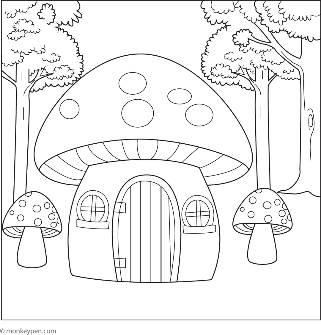 Fairy Mushroom House | Free Coloring Page