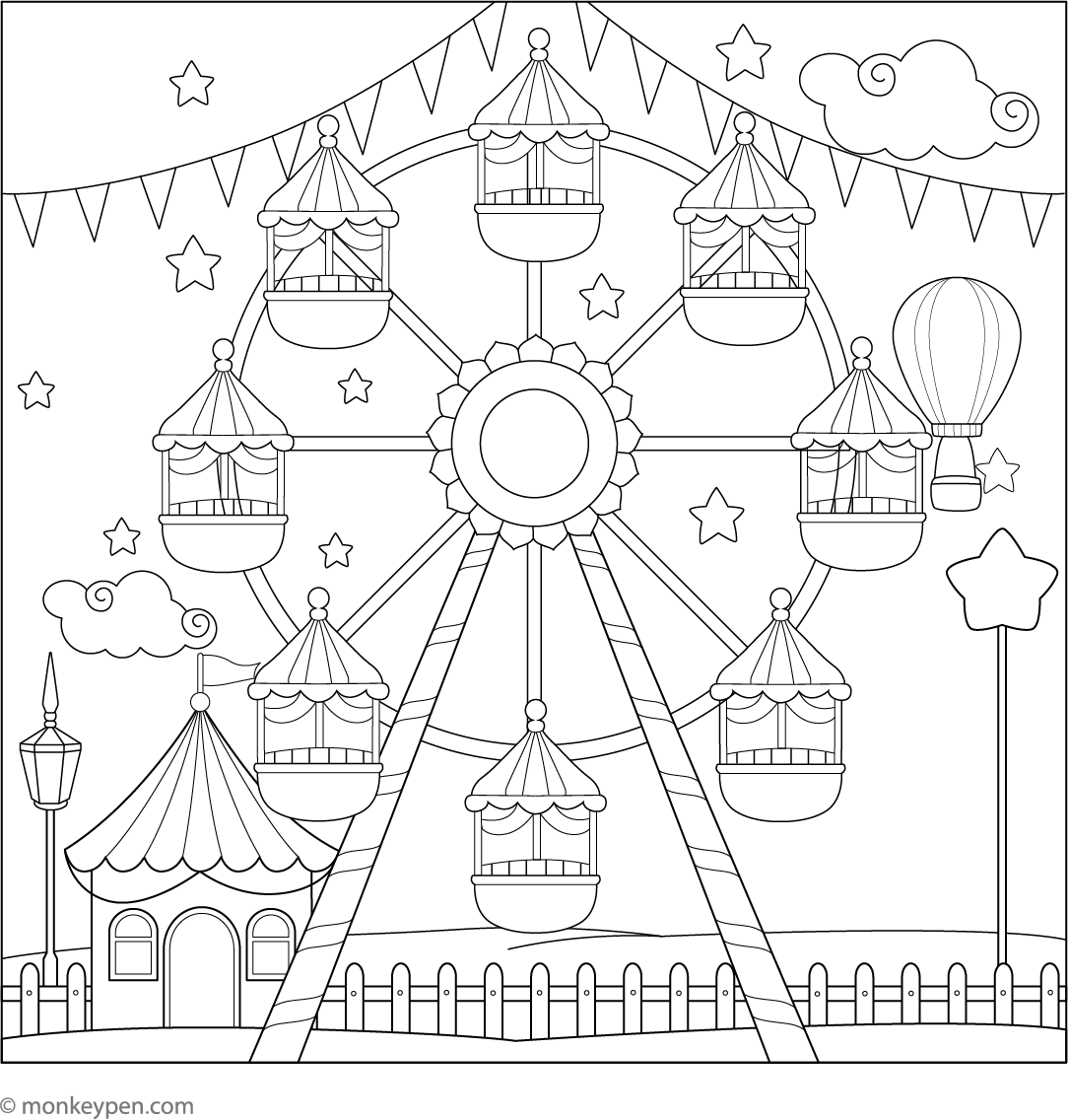 Ferris Wheel | Free Printable Amusement Park Coloring Pages
