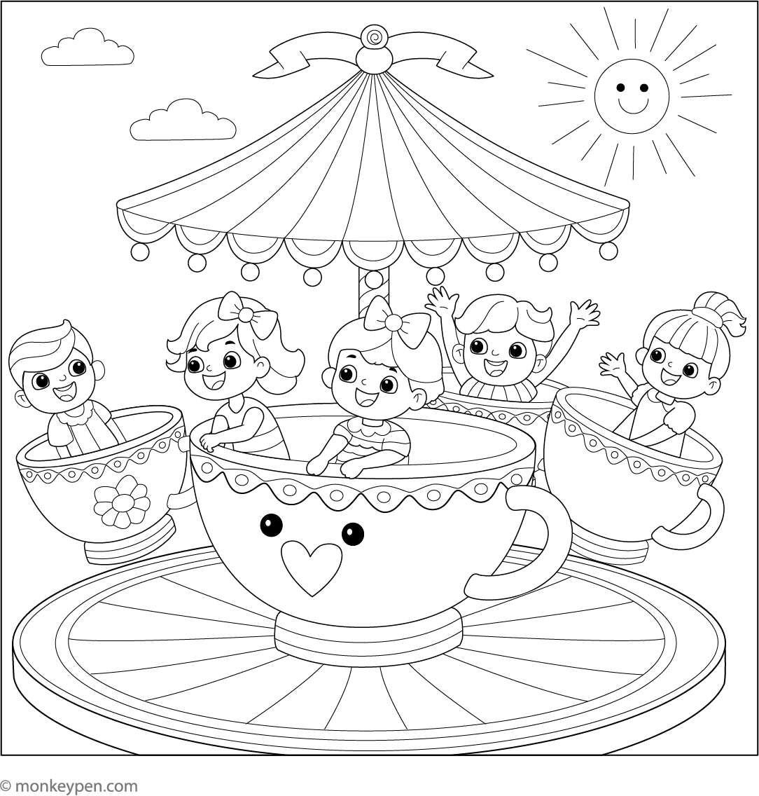 Teacup Ride | Free Carnival Ride Coloring Page to Download