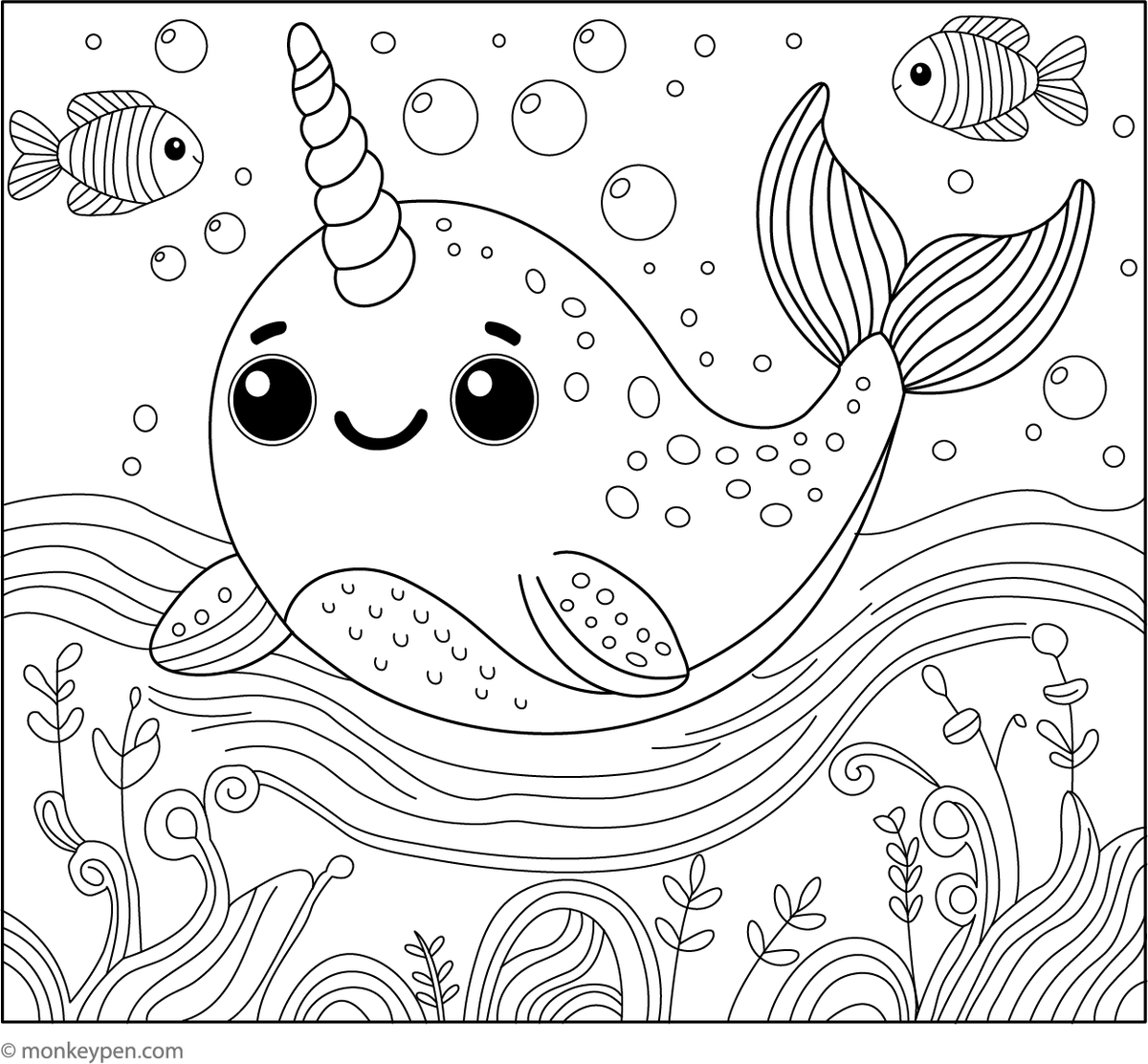 Smiling Narwhal | Free Coloring Pages