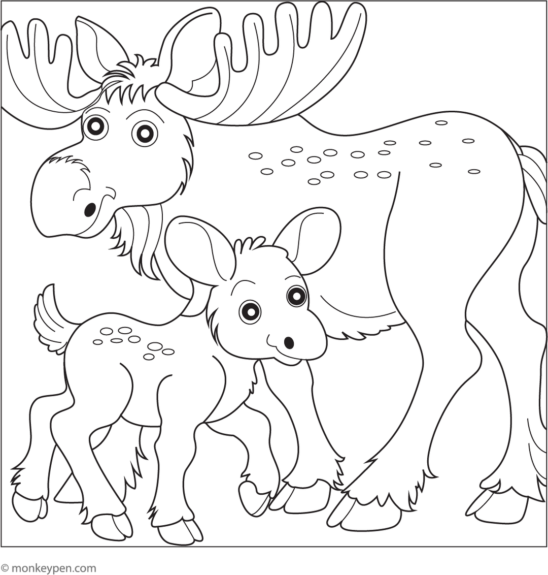 Infant Moose with Mother | Free Printable Coloring Page PDF