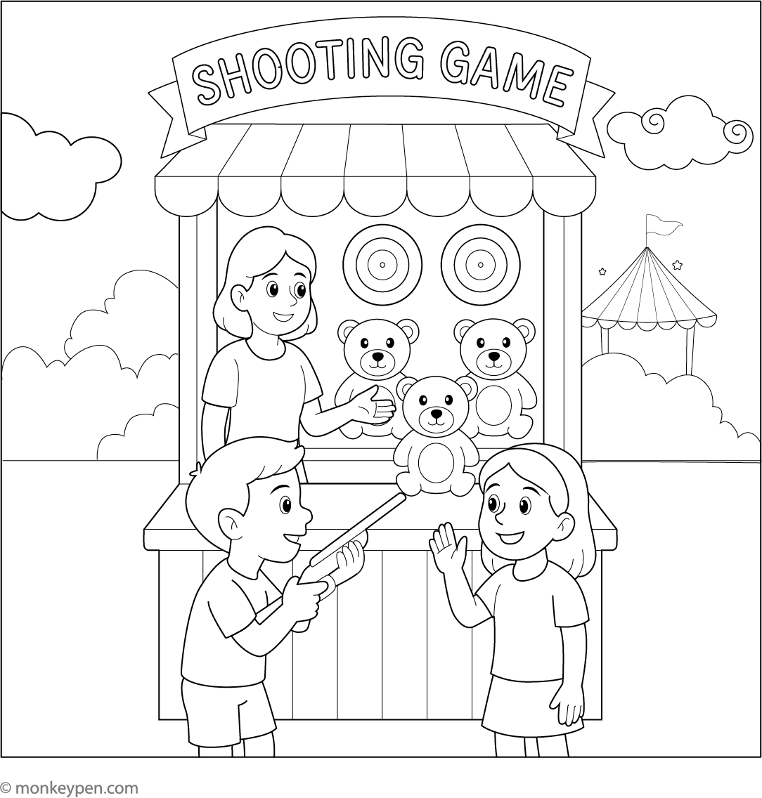 Shooting Game Booth | Free Printable Coloring Page PDF