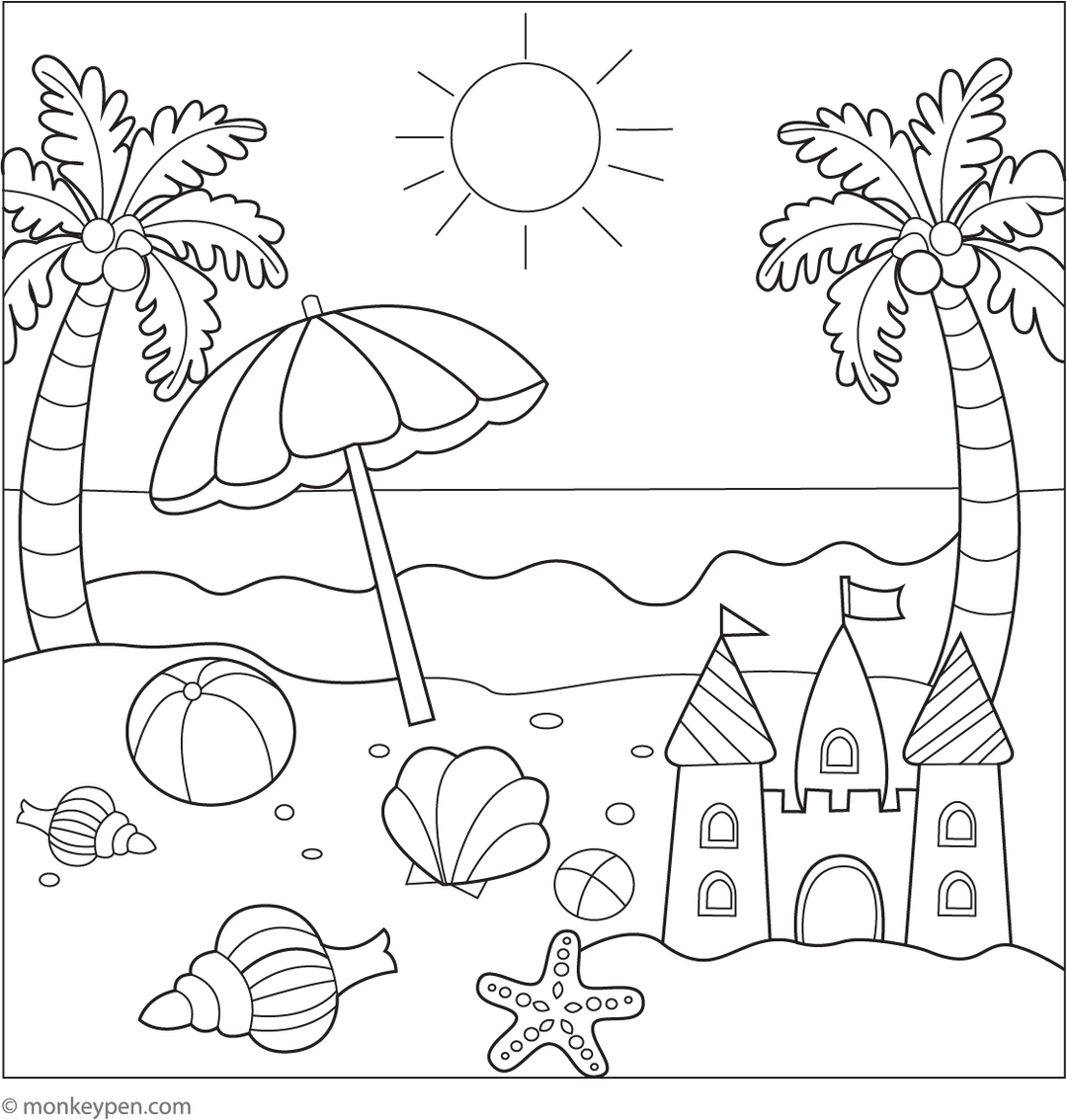 Tropical Beach | Free Printable Coloring Page PDF