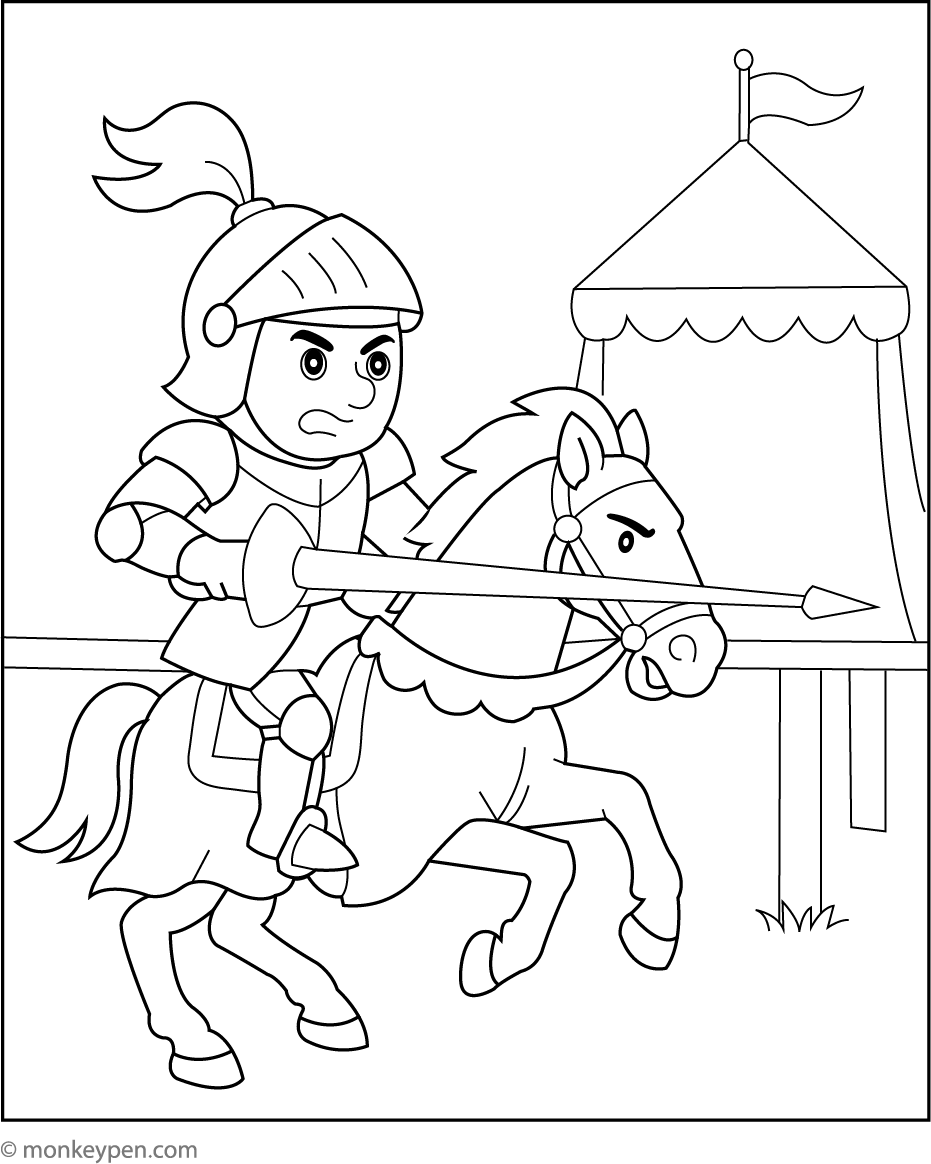 Knight Charging with a Lance in a Jousting Tournament | Free Coloring