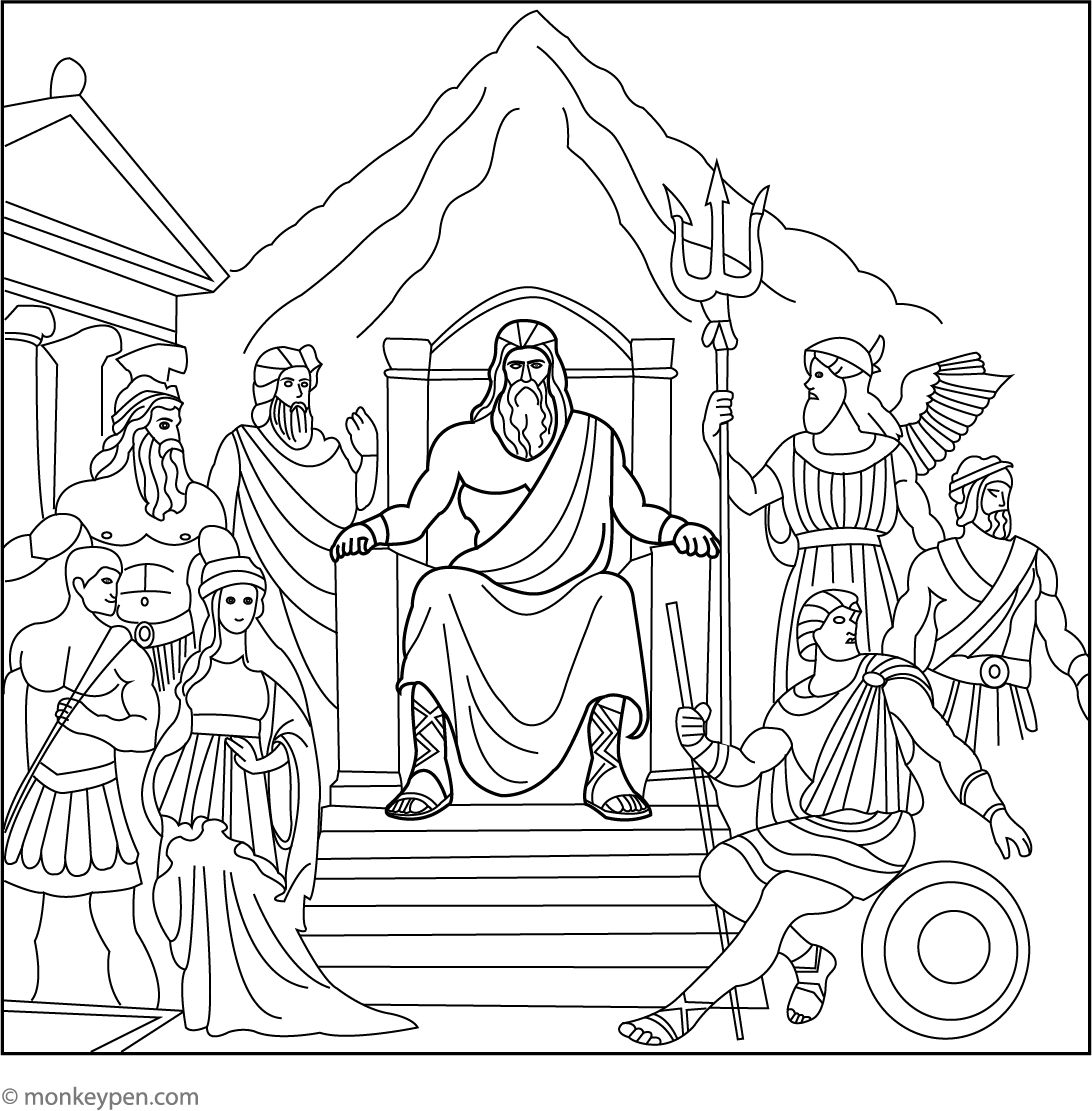 Mount Olympus and the Gods | Free Coloring Pages