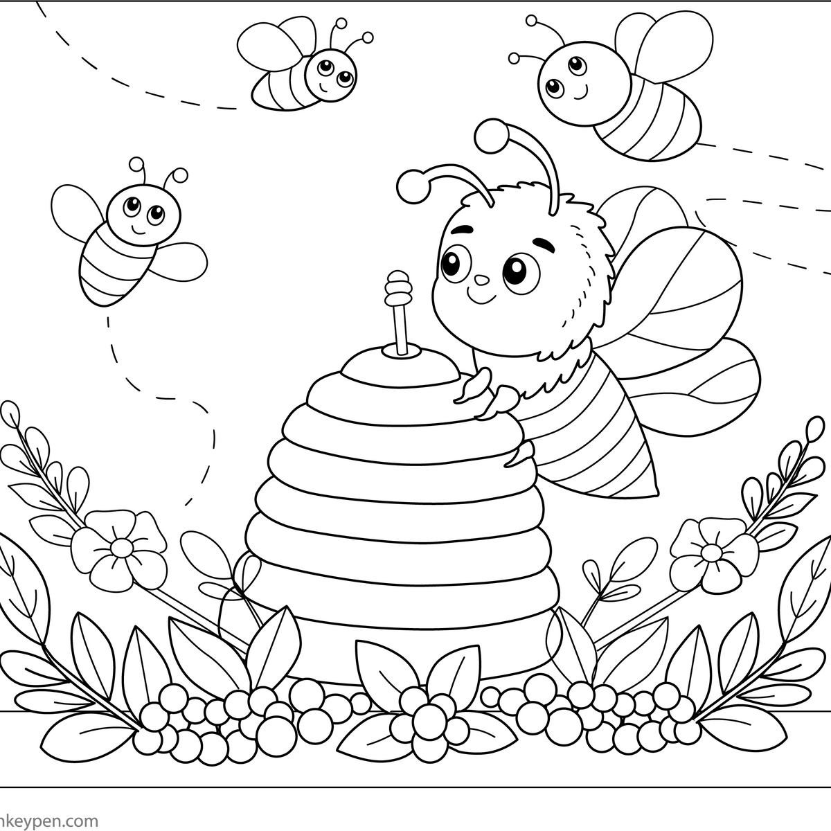 Honeybee Coloring Page – Fun Nature Activity for Kids