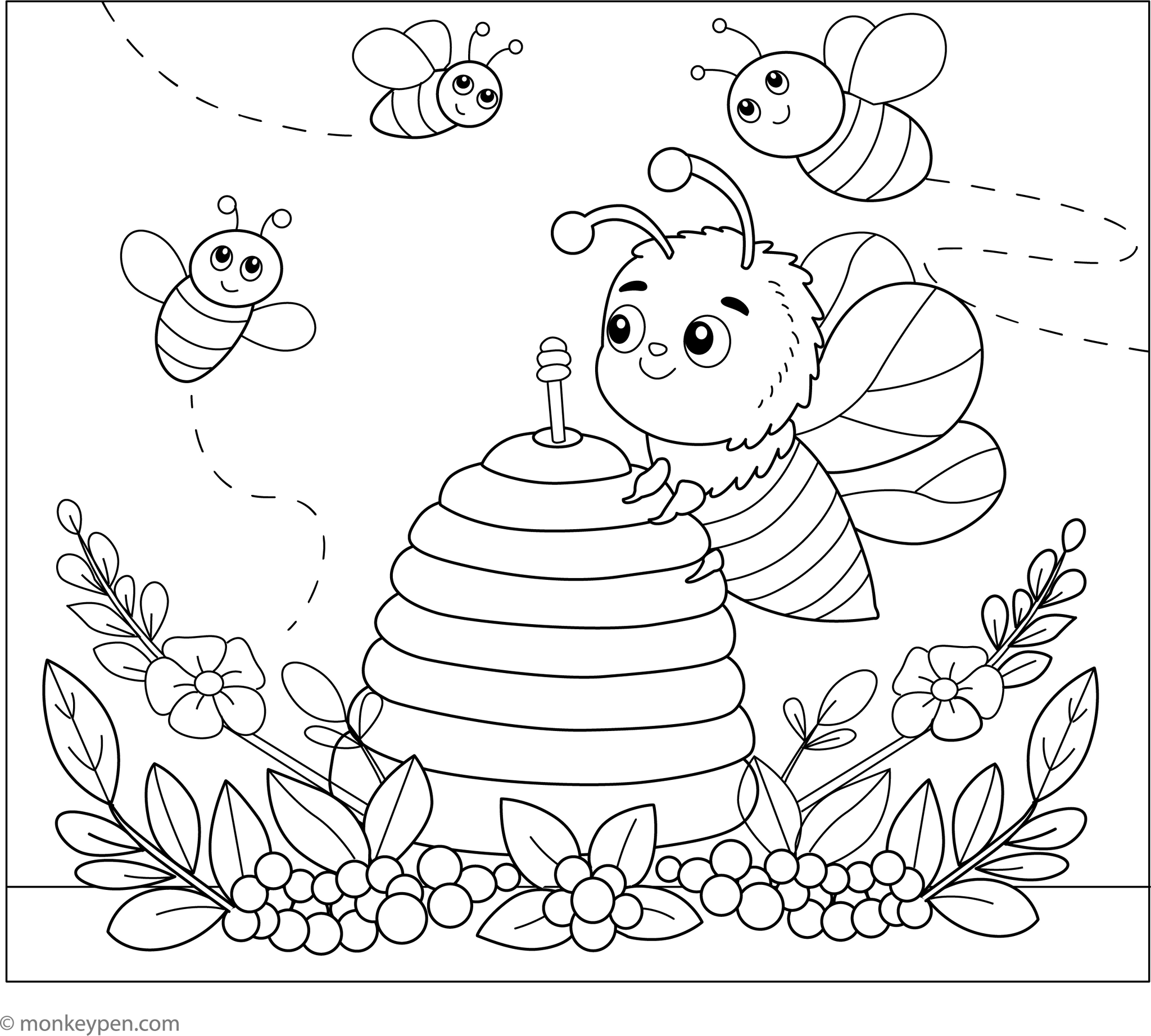 Honeybee Coloring Page – Fun Nature Activity for Kids